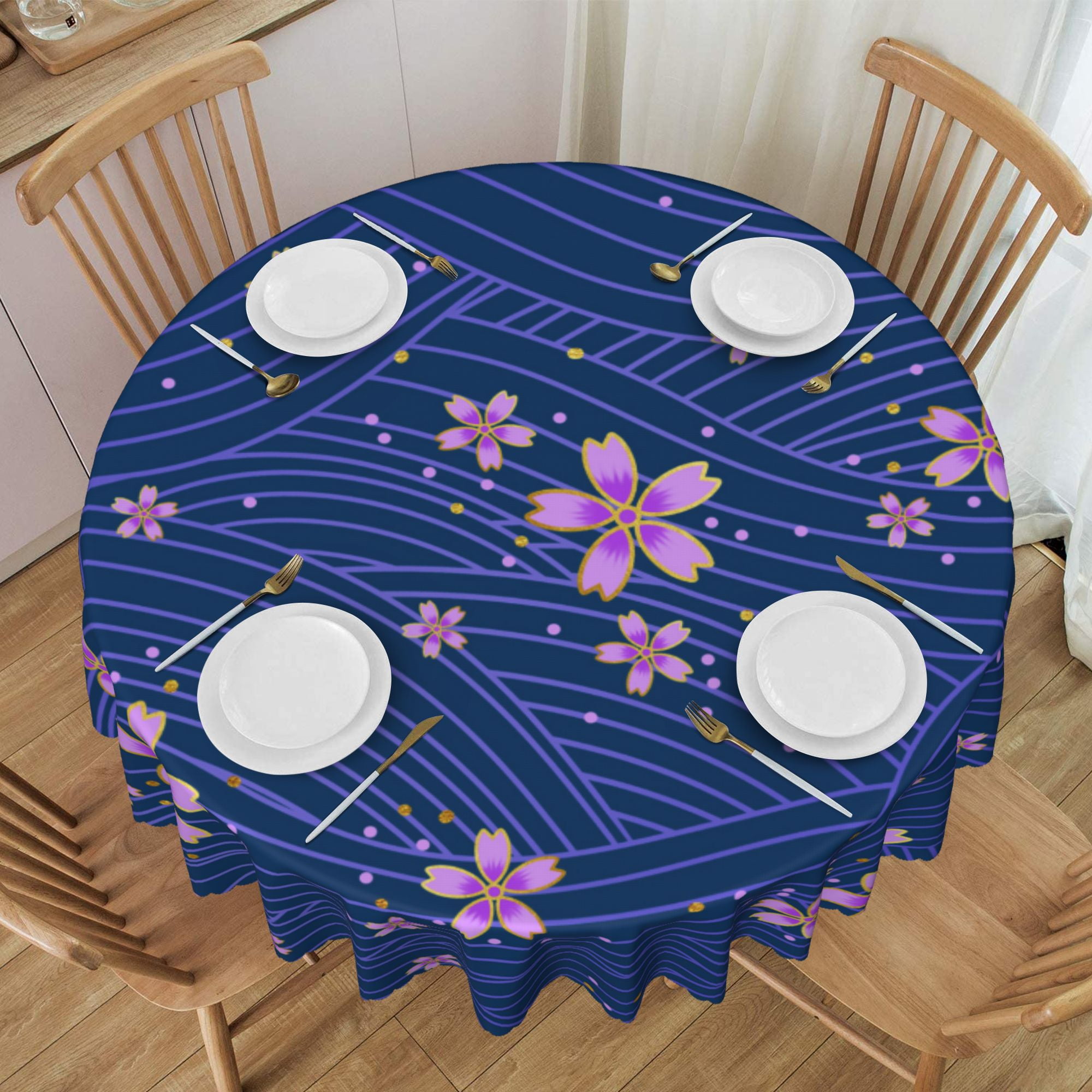 ZNDUO Blue Flower Pattern Round Tablecloth, Anti-fouling and Anti ...