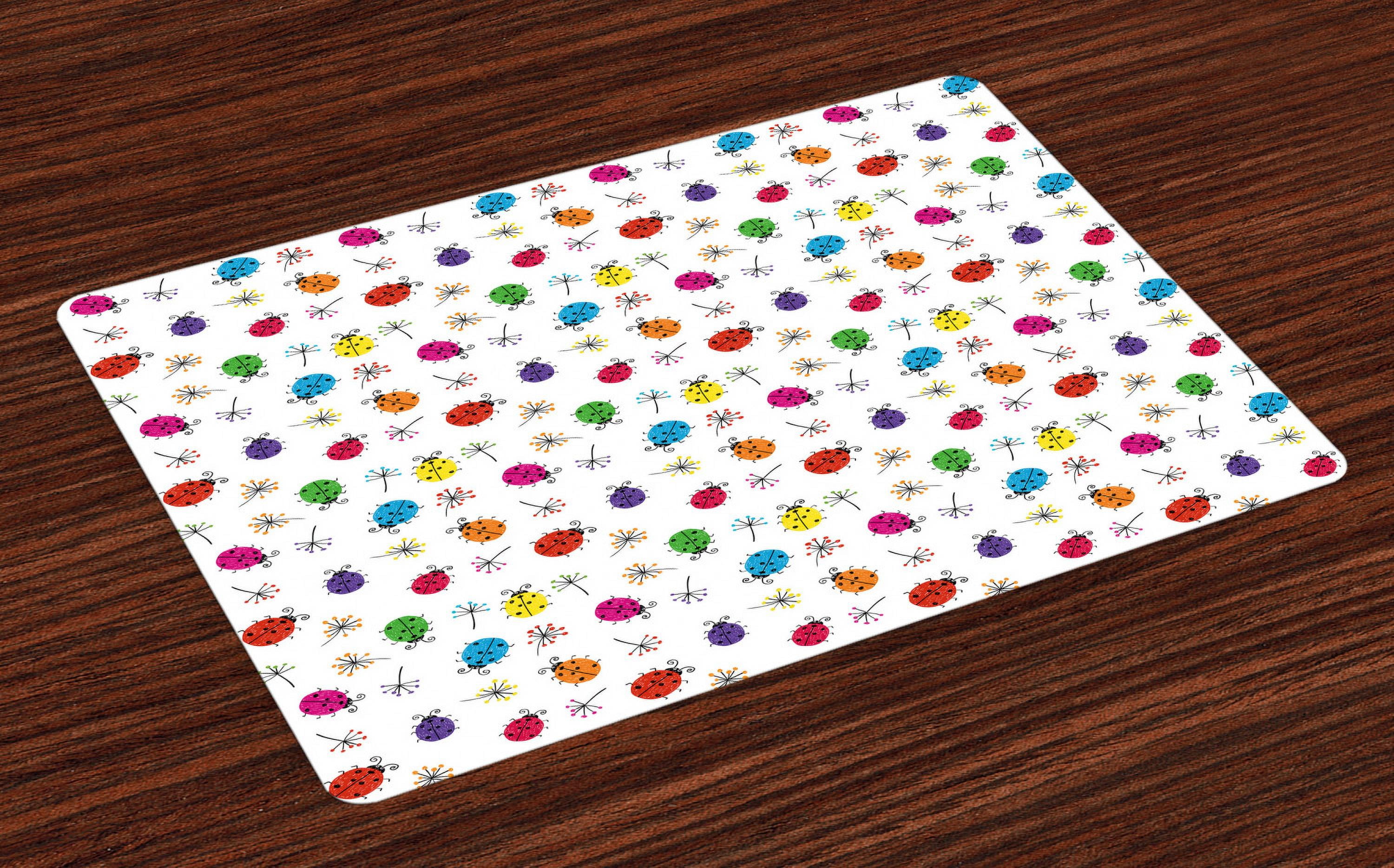 Ambesonne Ladybugs Place Mats Set of 4, Dot Insects Illustration ...
