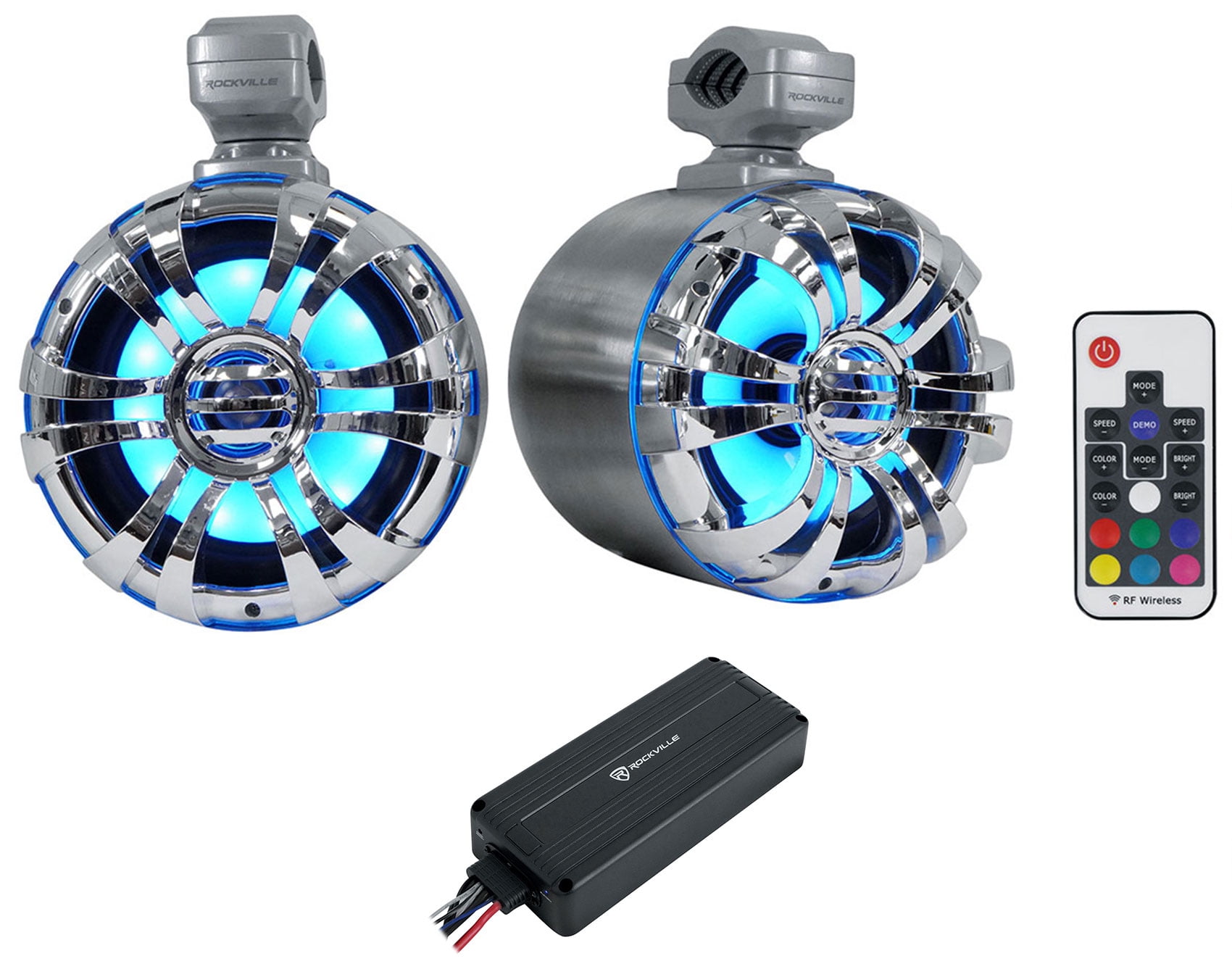 (2) Rockville 6.5" LED Metal Tower Speakers+Bluetooth Amplifier For ATV ...