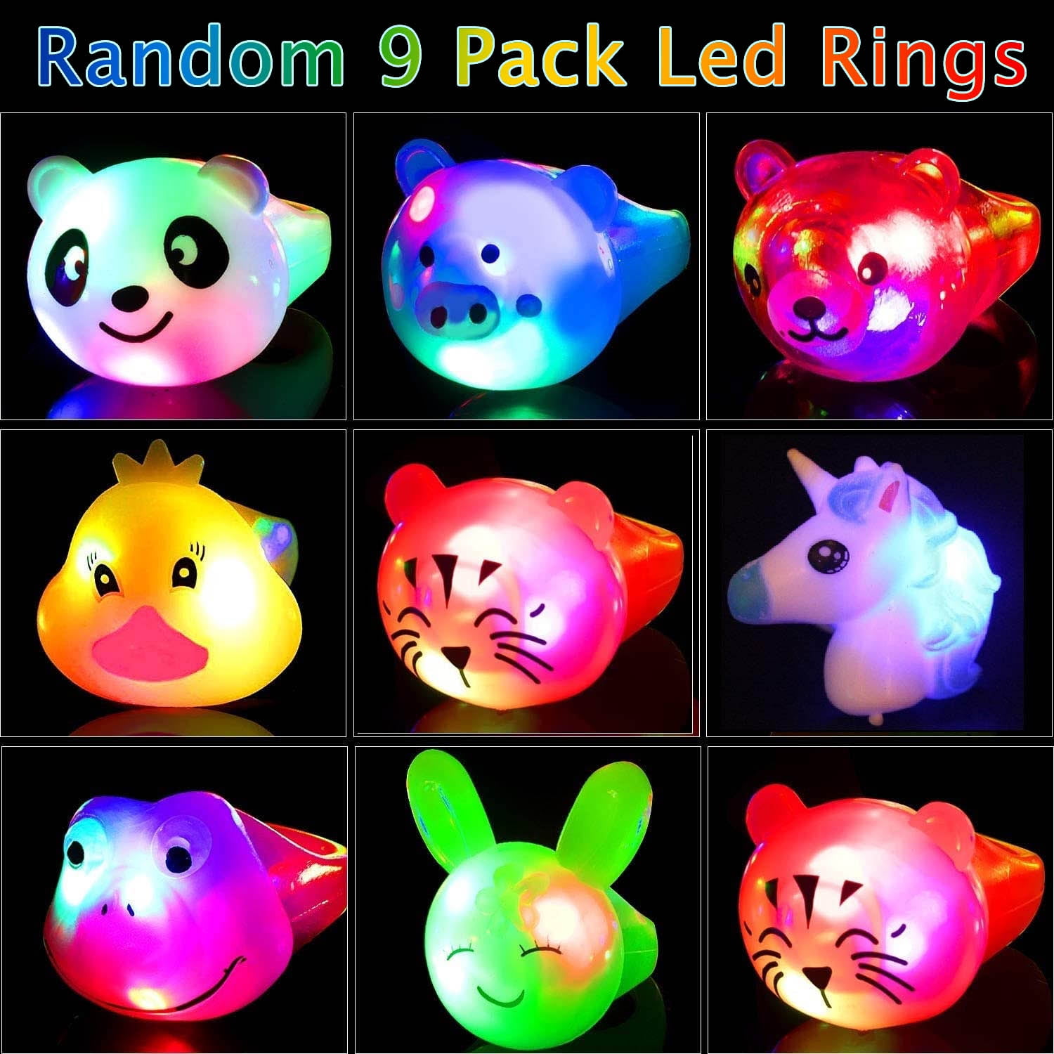 9 Pack Light Up Rings Party Favors for Halloween Christmas Party,Random ...