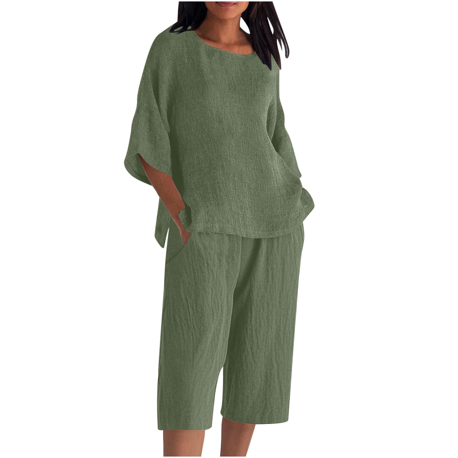 Click here for Unbranded Sets For Women Linen Three-Quarter Trous... prices