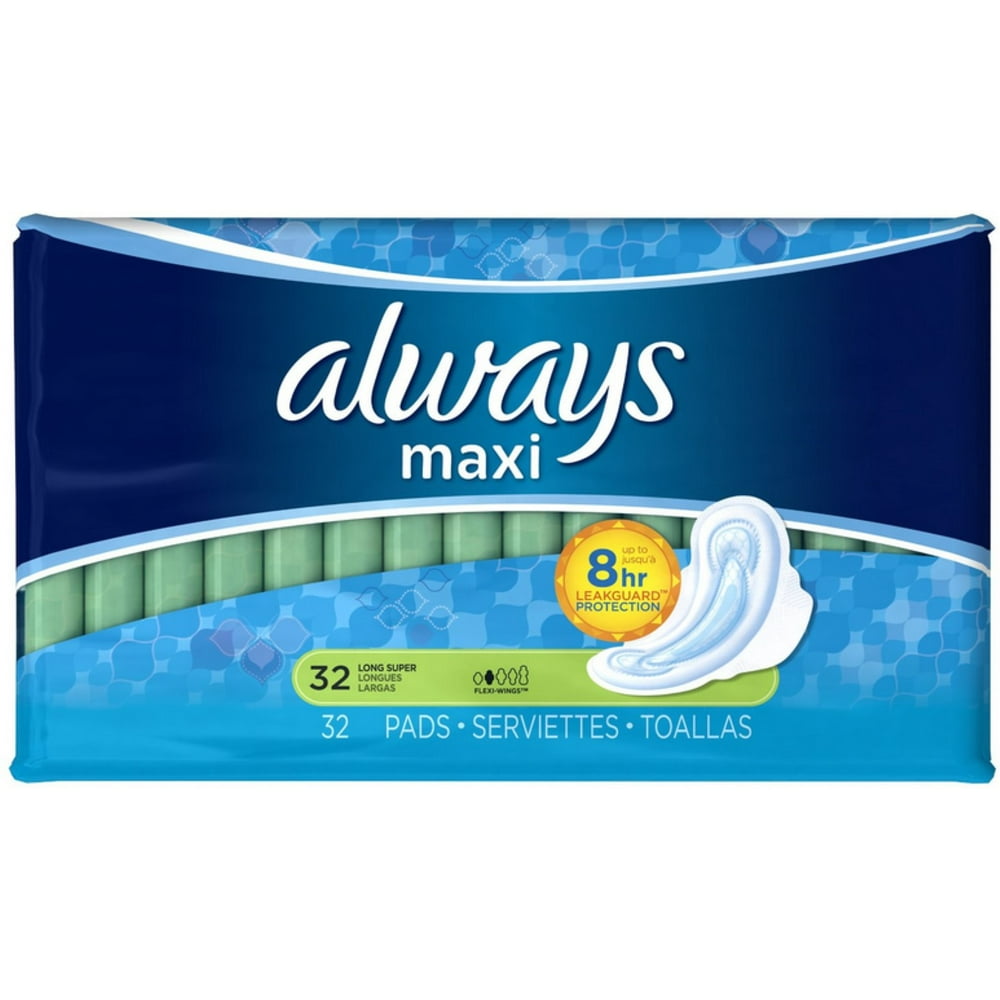Always Maxi Pads Long Super Flexi-Wings 32 Each (Pack of 2) - Walmart ...