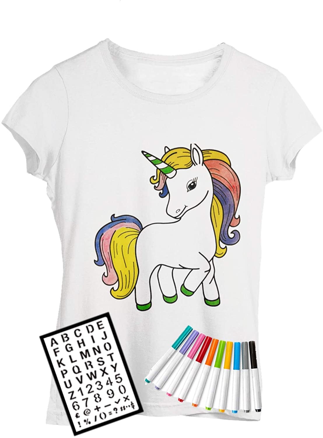 Unicorn Coloring Shirt for Girls: with Fabric Markers and Stencil ...
