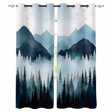 Forest Mountain Blackout Curtains 39 Inches Long, Vintage Peak Nature ...