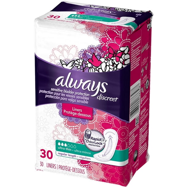 Always Discreet Ultra Thin Incontinence Liners, Regular Length 30 ea ...
