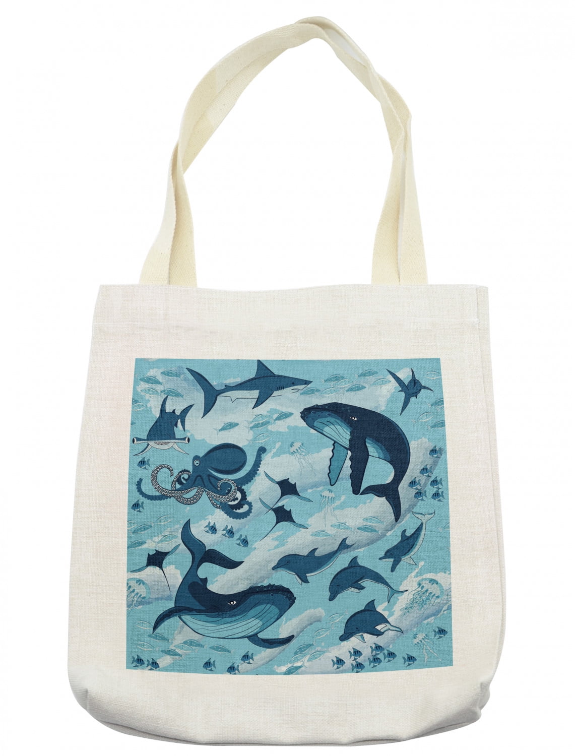 Shark Tote Bag, Inhabitants of Ocean Mammals Whales Dolphins Octopus ...