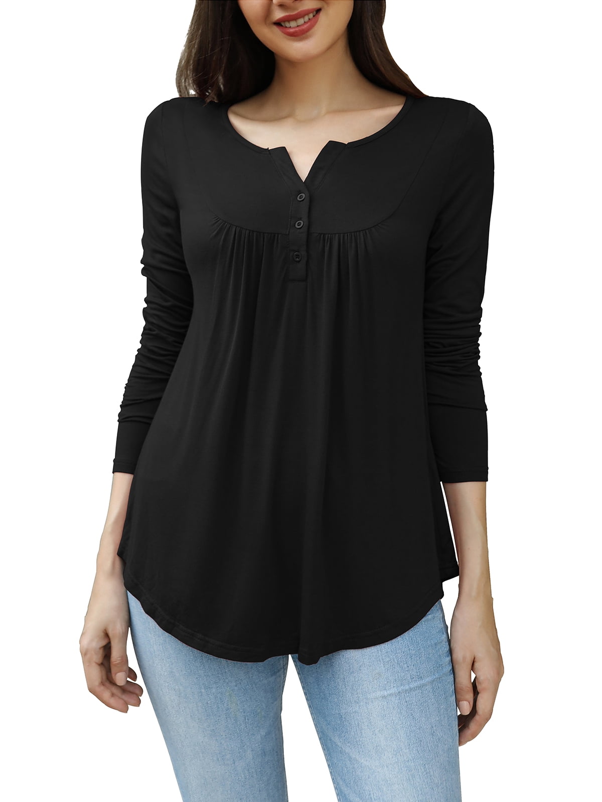 FOLUNSI Womens Plus Size Tunic Tops Long Sleeve Casual Floral Henley ...