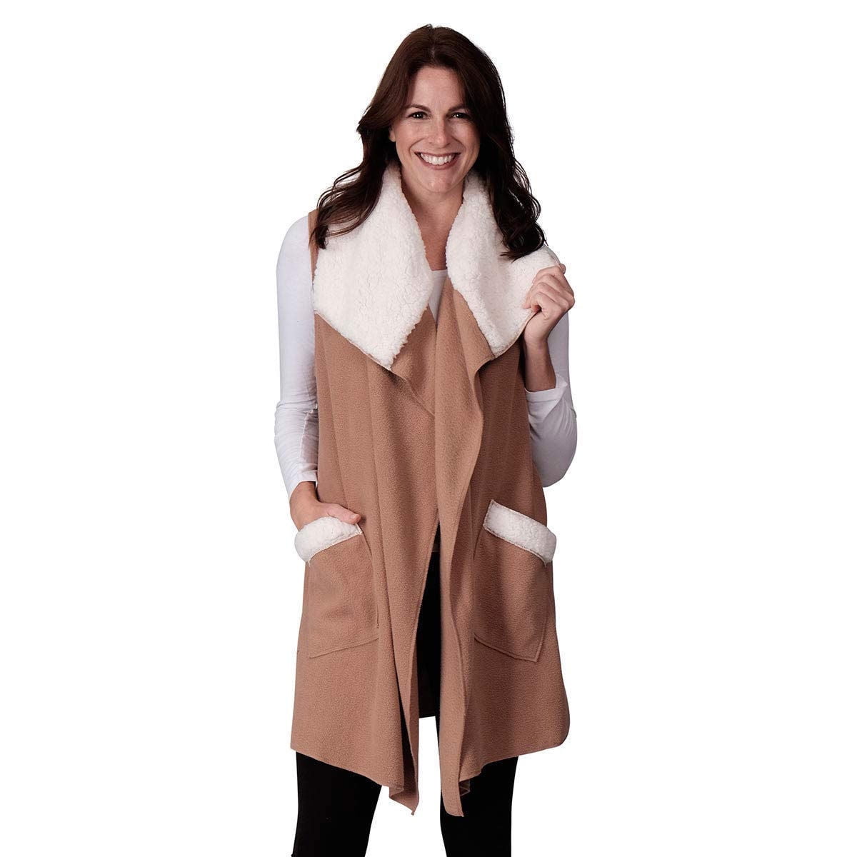 Le Moda Women’s Sherpa Trimmed Fleece Vest Winter Collection | One Size ...