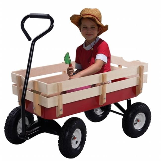 Children Red Wood Pulling Wagon Cart with Railing - Walmart.com