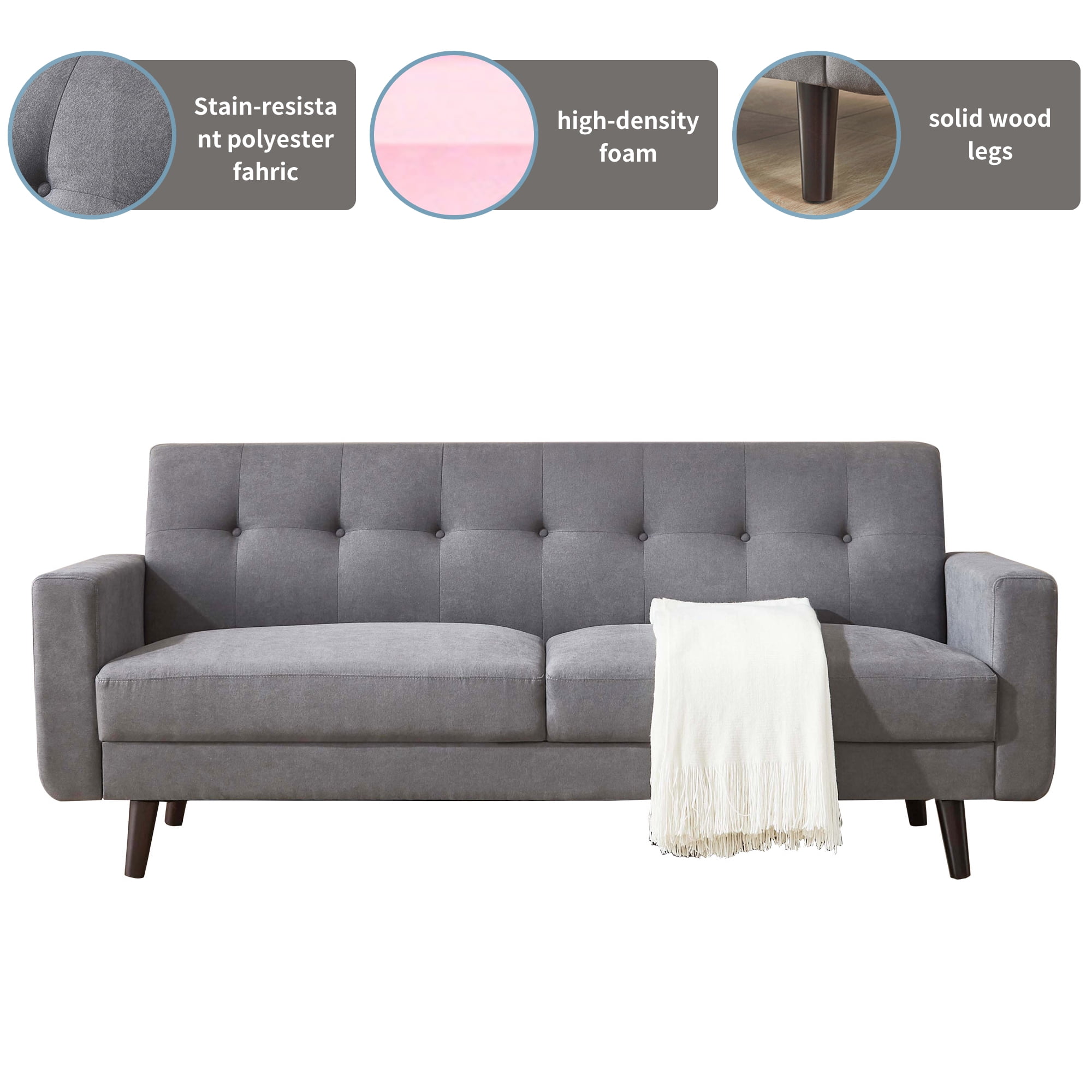 Mid Century Modern Sofa, 79" Upholstered Sofa Couch, Gray - Walmart.com