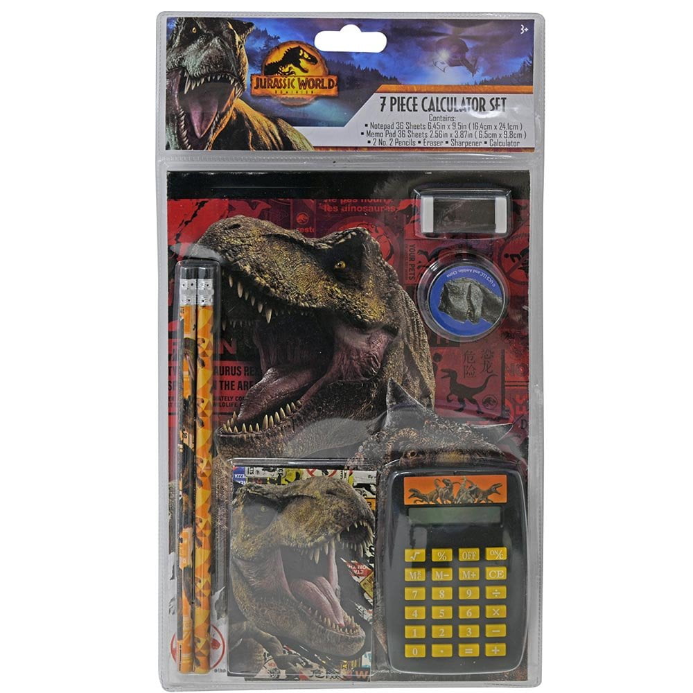 Jurassic World 7pc Calculator Set in Bag w/header- PENCIL, NOTEPAD ...