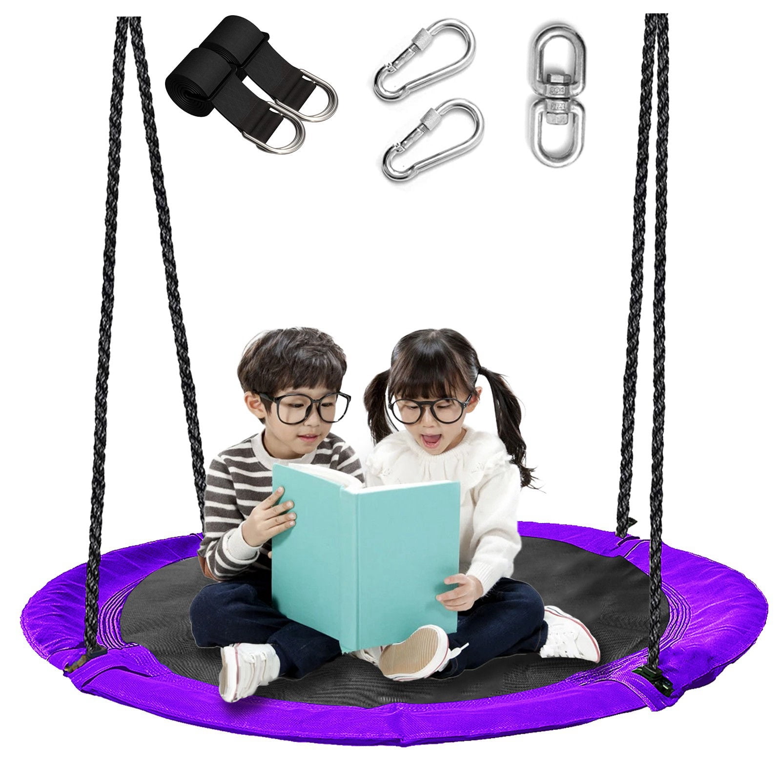 43" Saucer Tree Swing 700lbs Round Swing For Kids,Waterproof 360 Rotate, w/ 1 Swivel,2 ...