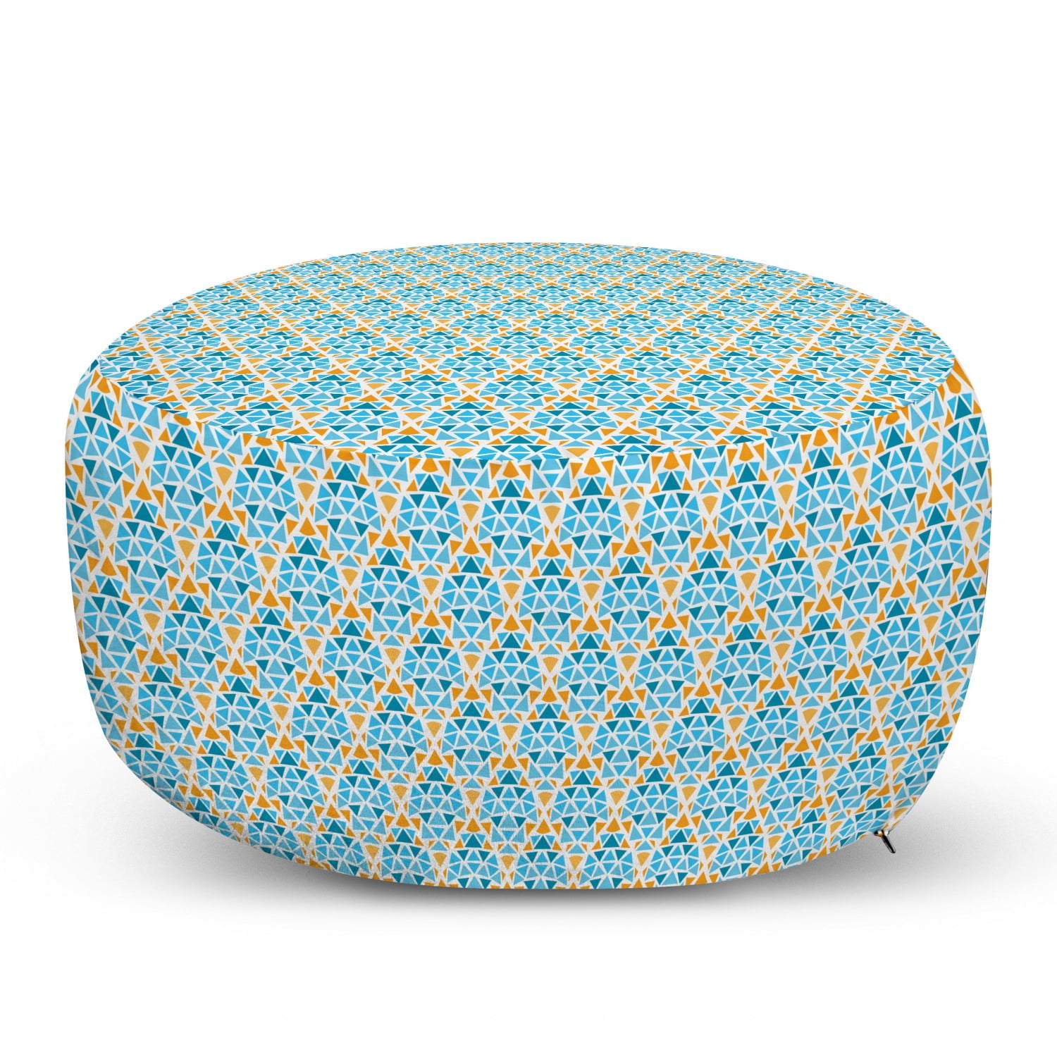 Yellow and Blue Pouf Cover with Zipper, Diamond Shaped Triangle ...