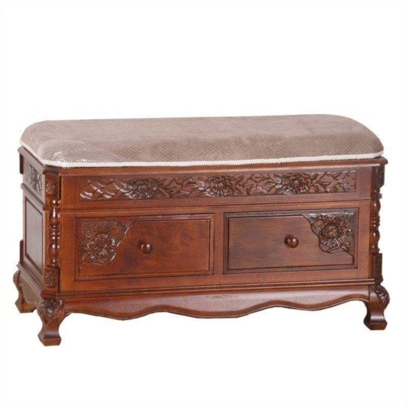 International Caravan Windsor 2 Drawer Storage Bench in Walnut Stain ...
