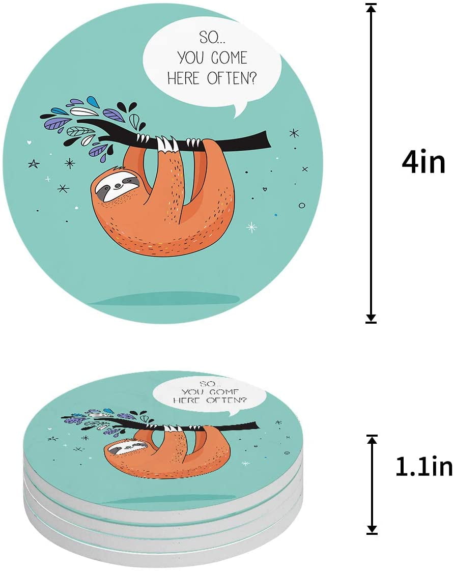 ZHANZZK Sloth Set of 4 Round Coaster for Drinks, Absorbent Ceramic ...