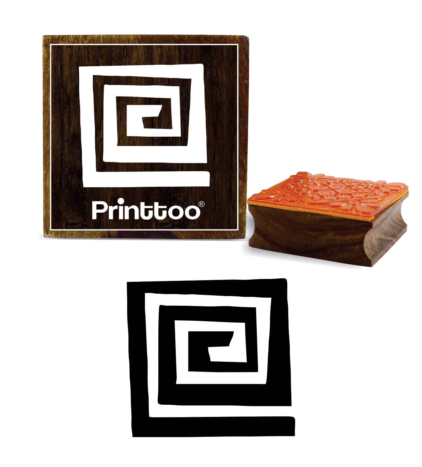 Printtoo Spiral Square Design Wooden Rubber Stamp Scrap-Booking Print ...