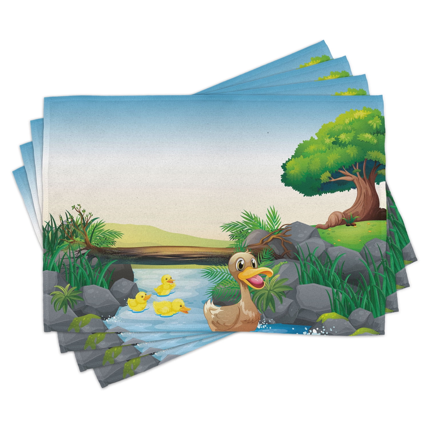 Ambesonne Duck Place Mats Set of 4, Cartoon Farm Animals, Standard Size ...