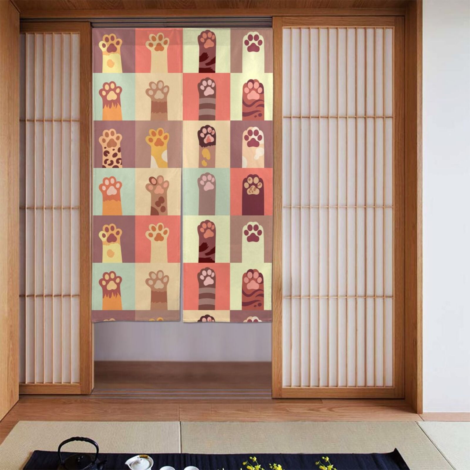 DouZhe Doorway Drape Split Curtains, Cute Pet Paw Cat Footprint Room ...