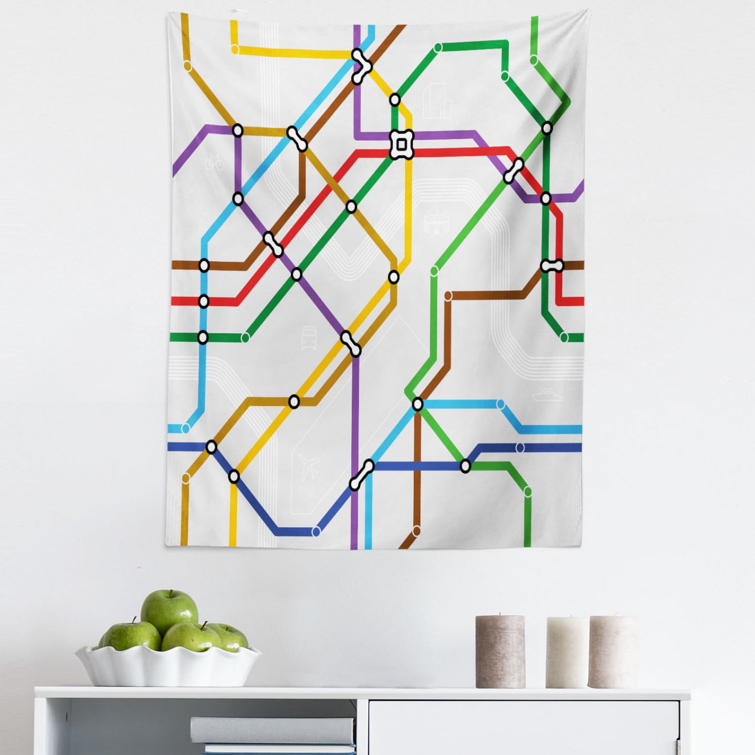 Map Tapestry, Stripes in Vibrant Colors Metro Scheme Subway Stations ...