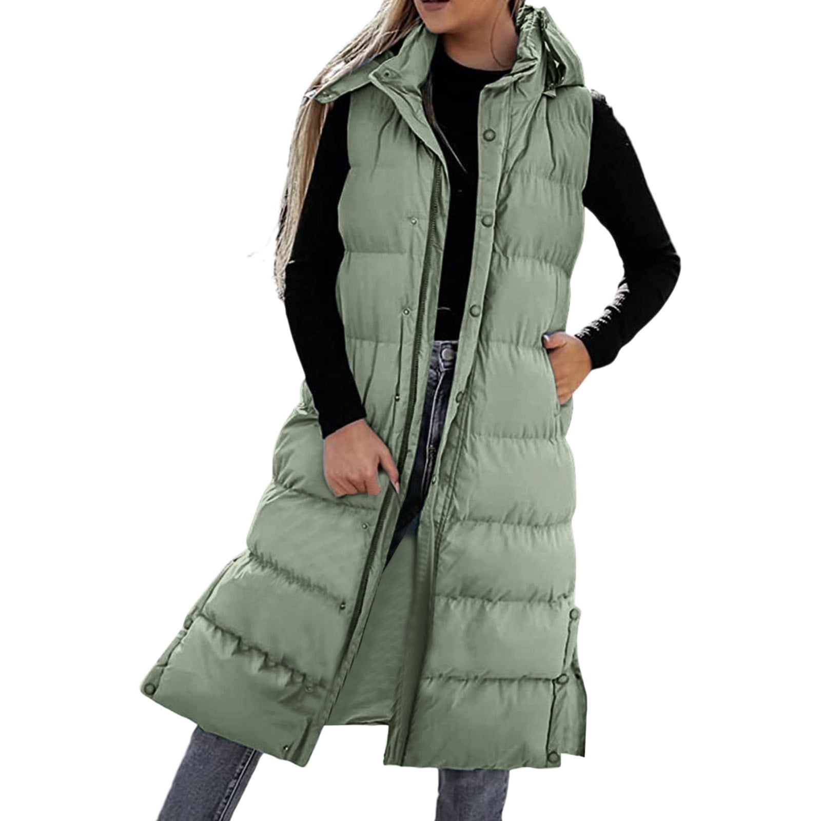 Click here for Blvb Womens Winter Long Down Vest Full-Zip Sleevel... prices