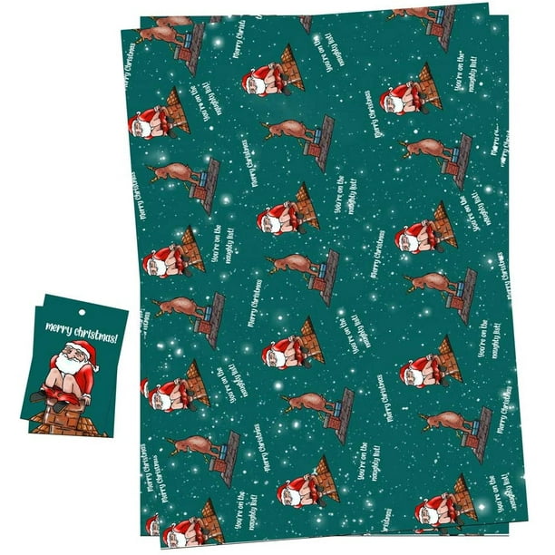 Wrapping Paper Sheets + Gift Tags (Pack 2) Naughty List Bad Santa ...