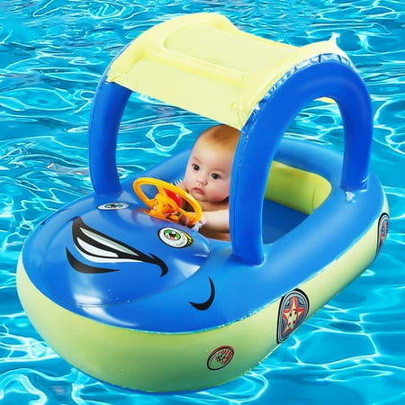 Baby Inflatable Pool Float with Canopy, Car Shaped Babies Swim Float ...