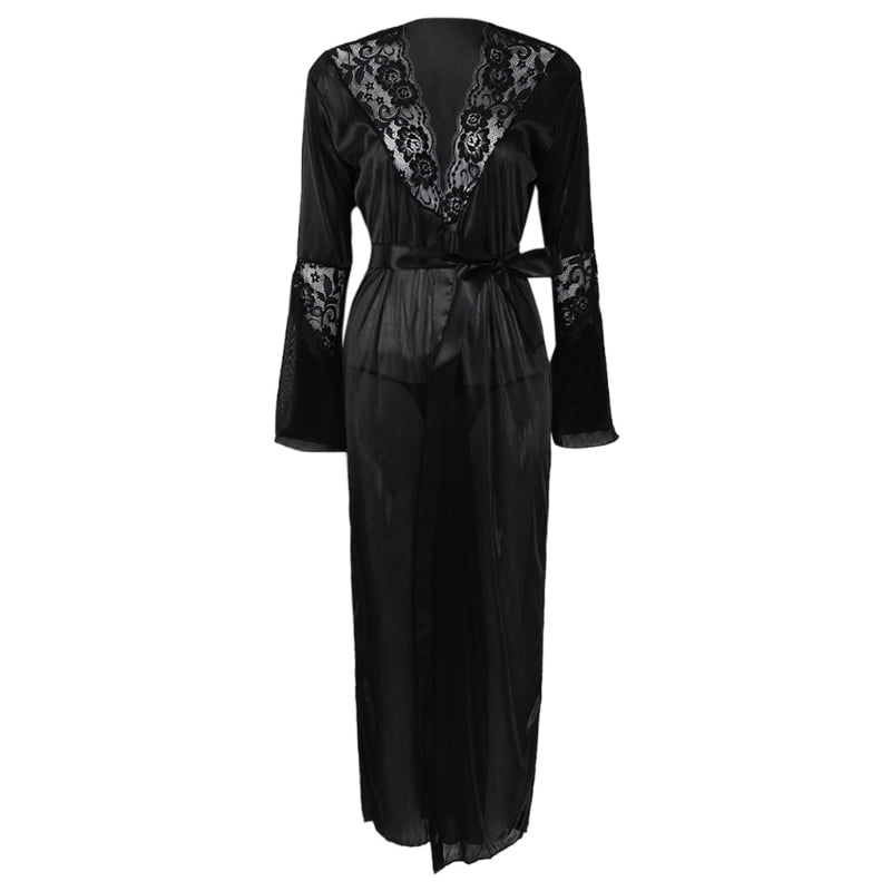 ZUARFY Womens Sexy Long Kimono Dress Lace Bath Robe Lingerie Ice Silk ...