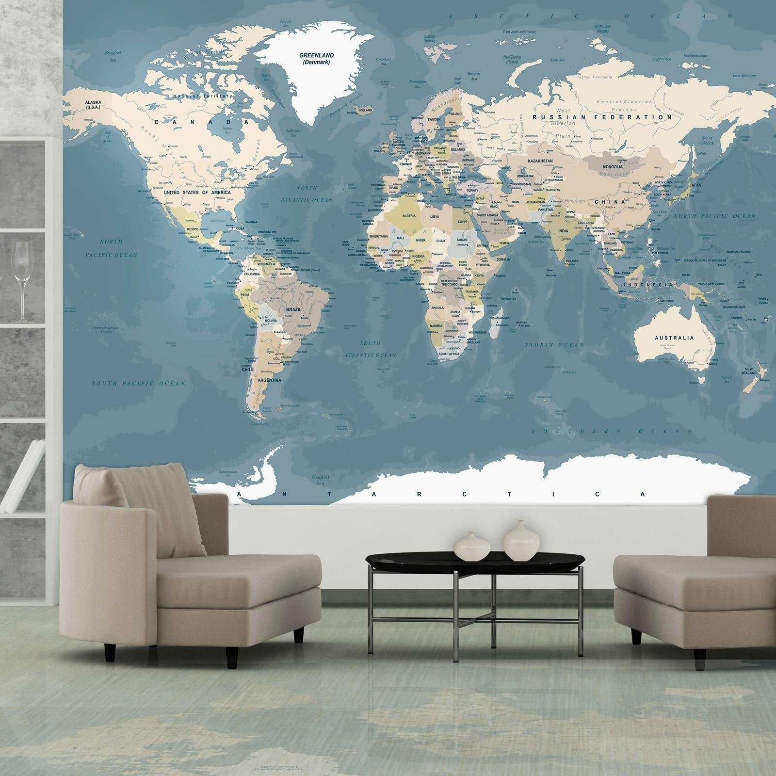 Tiptophomedecor World Map Wallpaper Wall Mural - Vintage Map With Blue ...