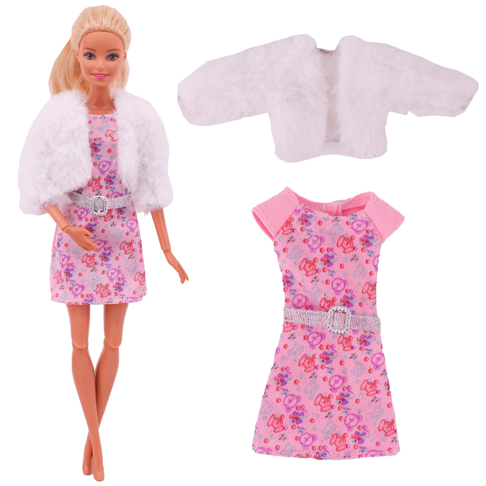 Barbies Doll Clothes 2PcsPlush Coat Jacket+ Dress Skirt/ Pants Clothing ...