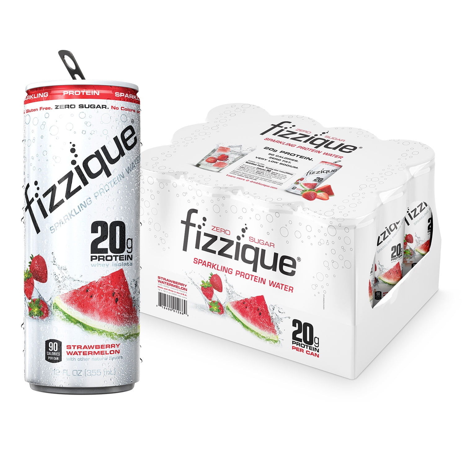 fizzique's Sparkling Water with Protein, Strawberry Watermelon, 12 ct ...