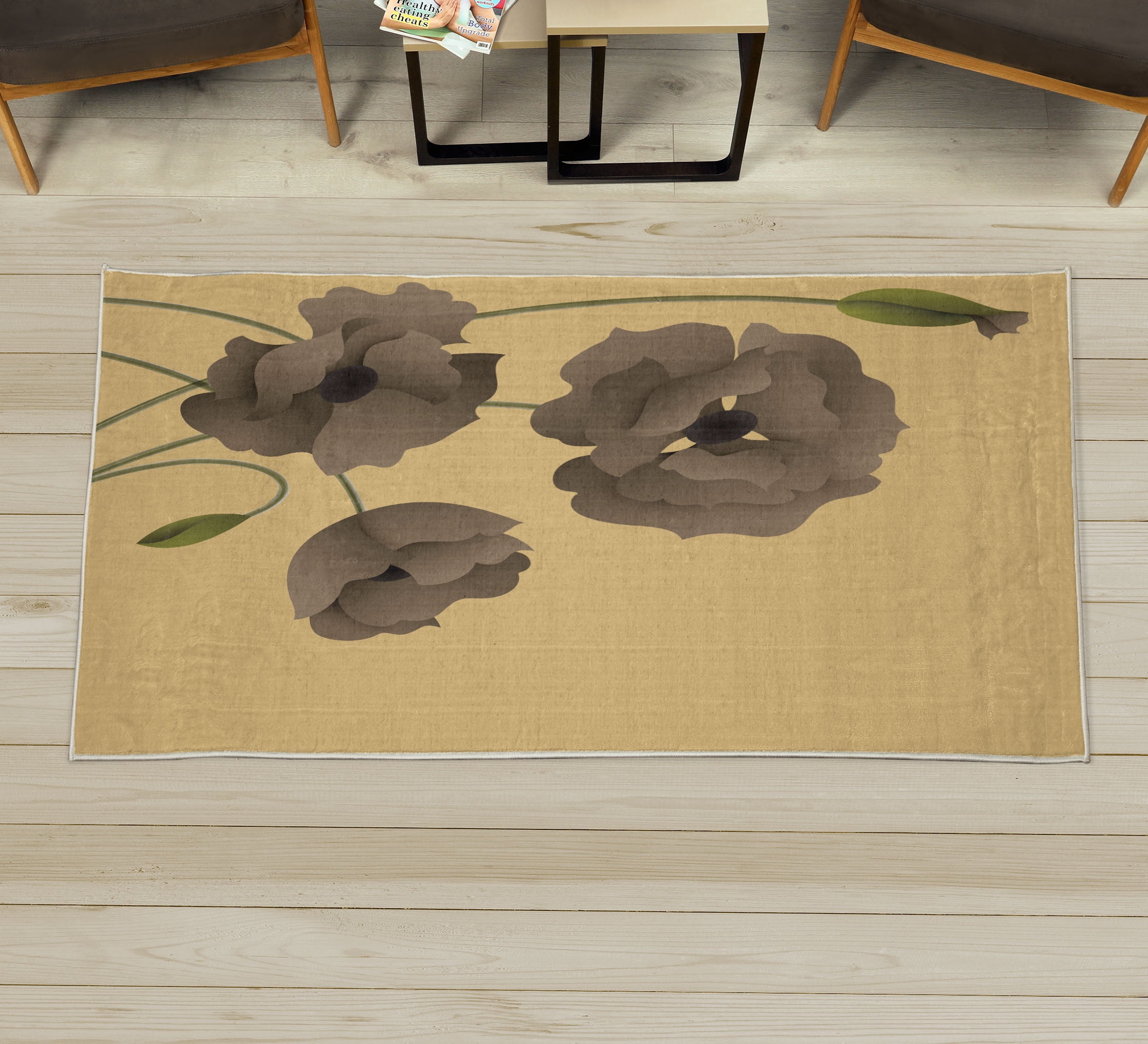 Floral Decorative Rug, Poppy Flowers Vivid Petals Buds Pastoral Purity ...