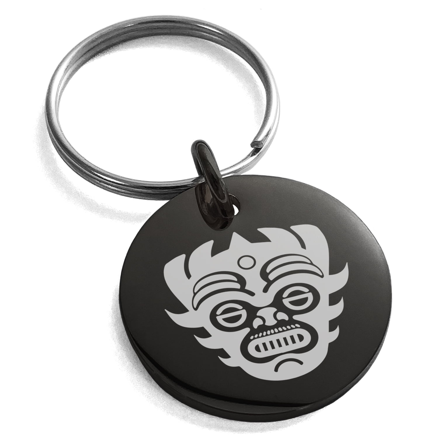 Stainless Steel Aztec Warrior Mask Rune Engraved Small Medallion Circle ...