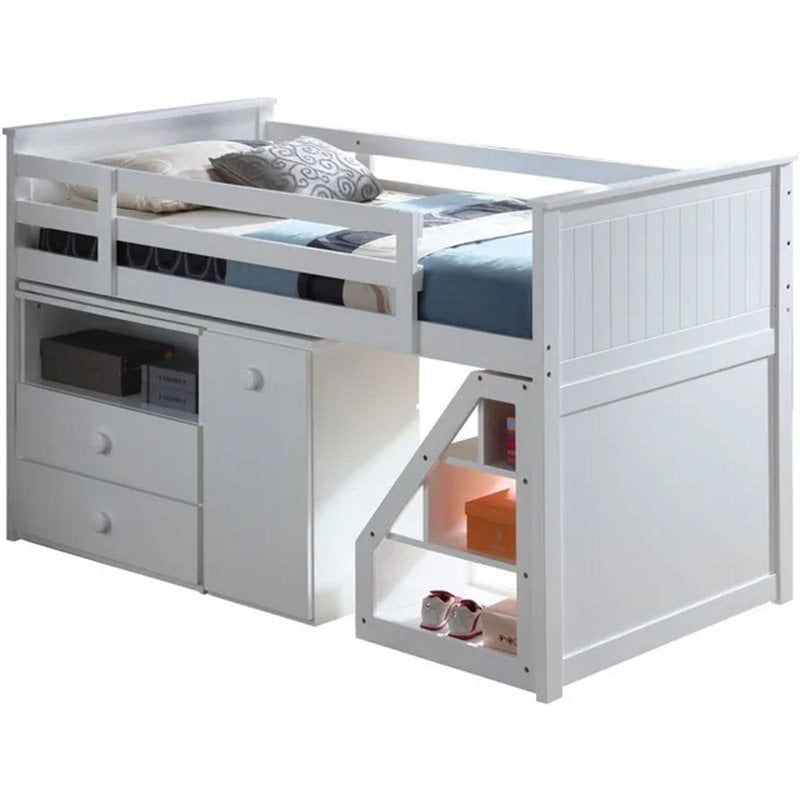 Pemberly Row Twin Size Loft Bed with Storage Ladder, Chest, Swivel Desk ...