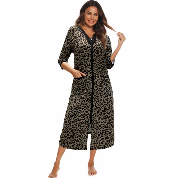 Womens Robes:AMITOFO Lightweight Summer Robe for Women Zip up 3/4 ...