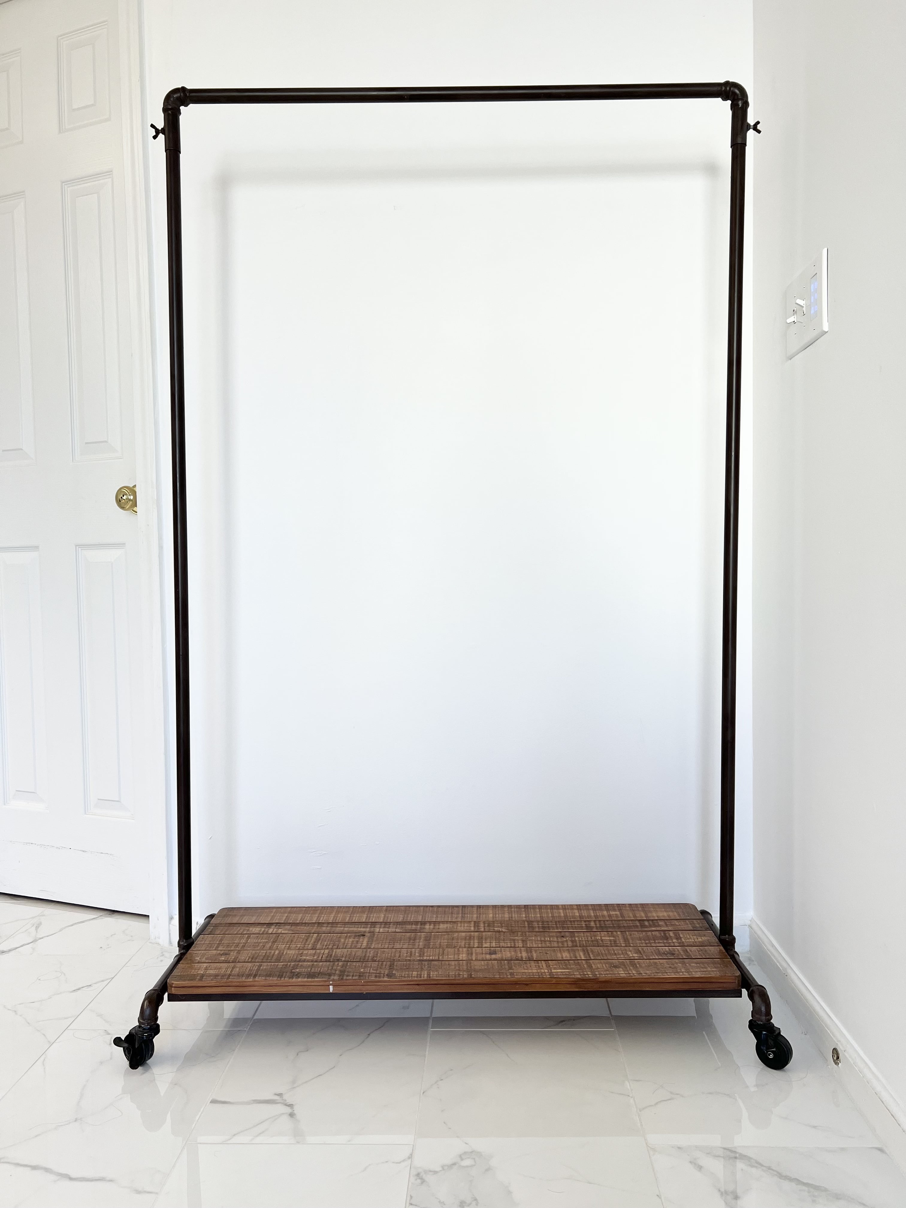 Parisloft Metal Garment Racks with Wood Bottom Shelf, Rolling Clothes ...