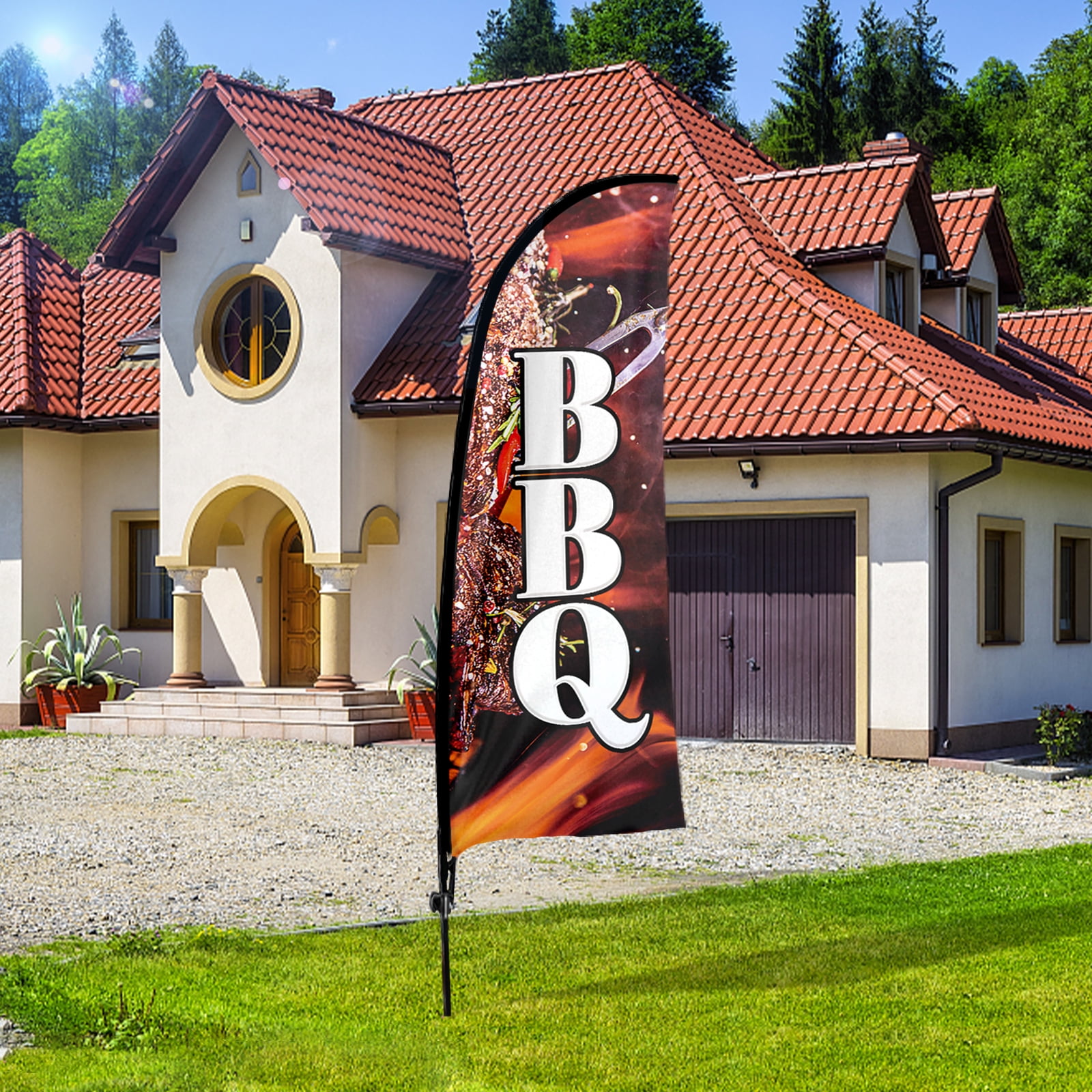 QSUM BBQ Themed Feather Flag, 7FT BBQ Advertising Swooper Flag, Vivid ...