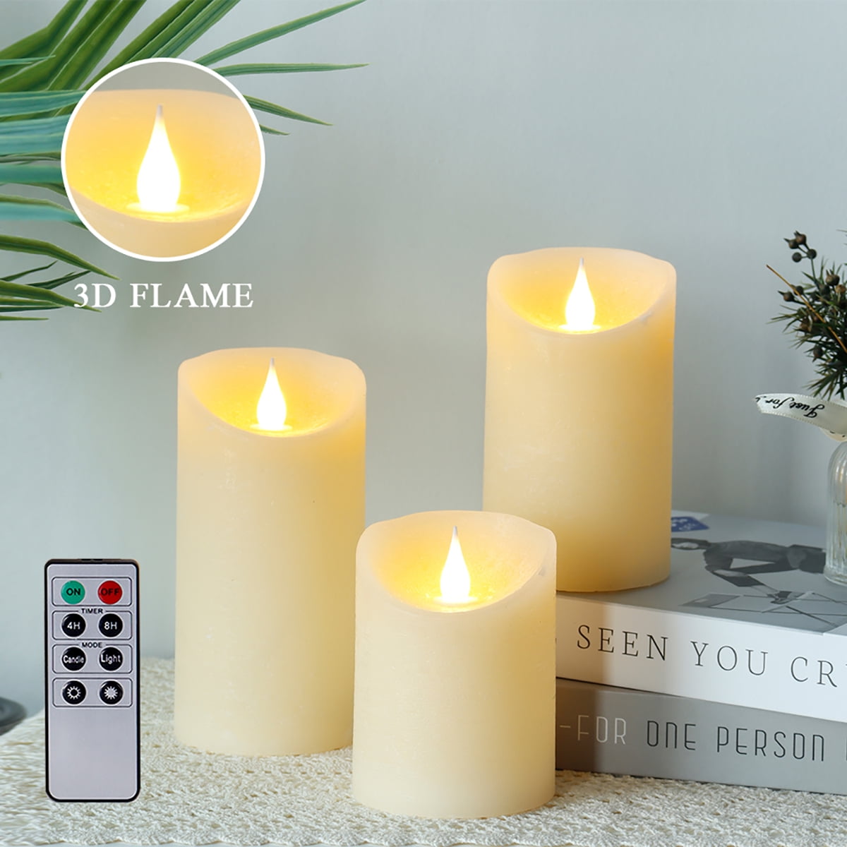 JHY DESIGN Set of 3 Flameless LED Pillar Candles Battery Operated with ...