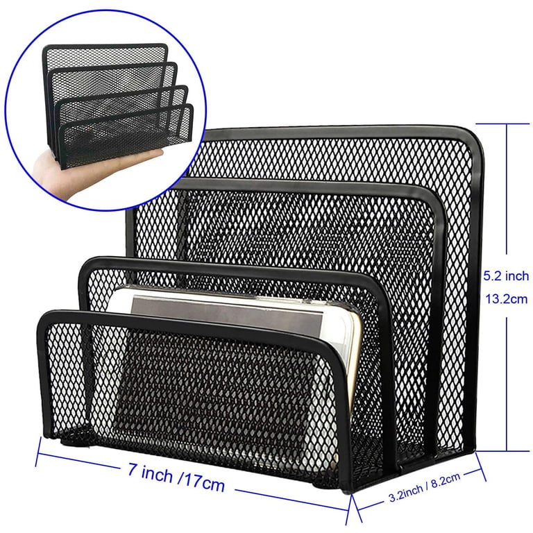 Office Desk Organizer Metal Mesh Desktop Organizer - 4 Compartment File ...
