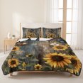 78x90in Quilt Bedding Set, Classic Farm Sunflower Lightweight Coverlet ...