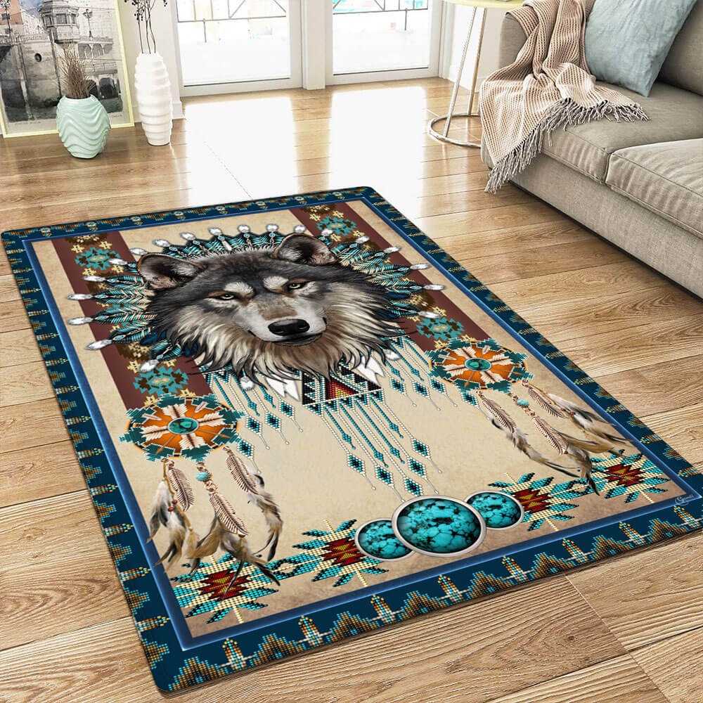 Rectangle Area Rug For Living Room, Bedroom, Wolf Dream Catcher Rug ...