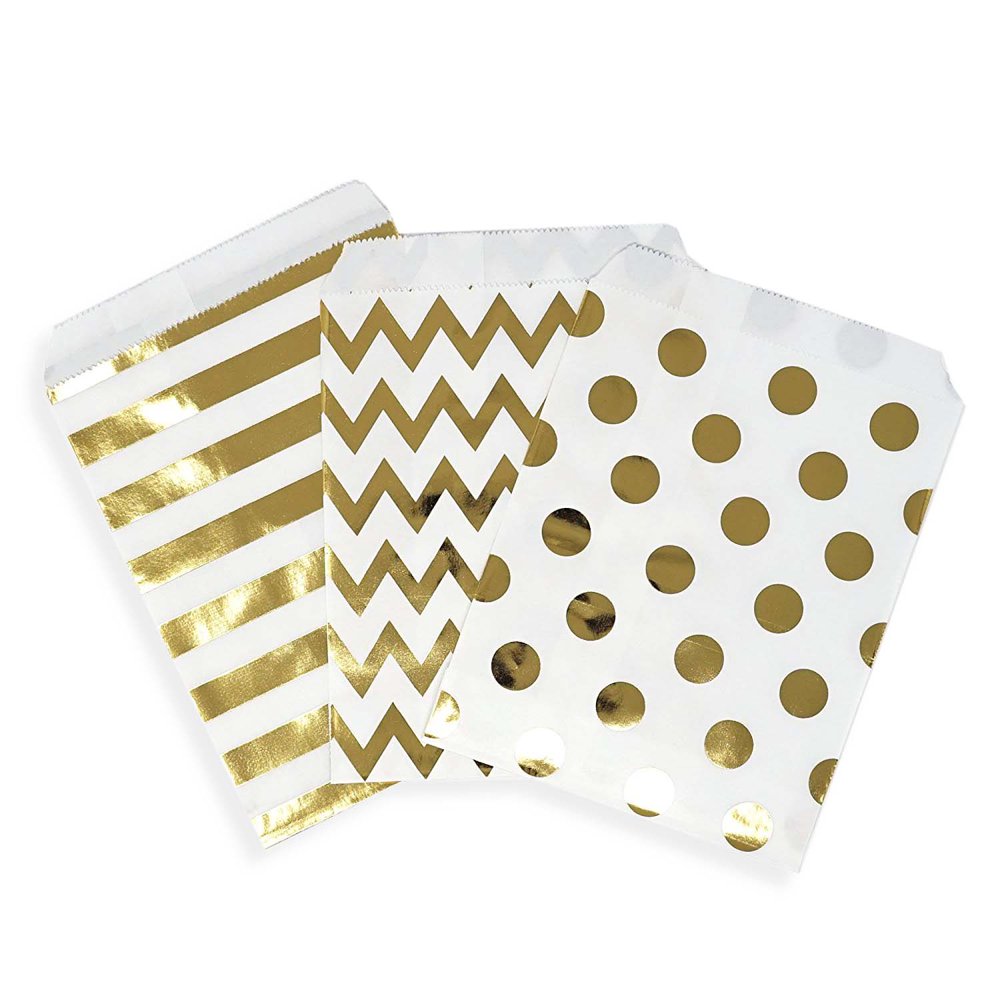 48 Chevron Polka Dot Stripe Gold Foil Paper Treat Favor Bags 5x7 Gift ...