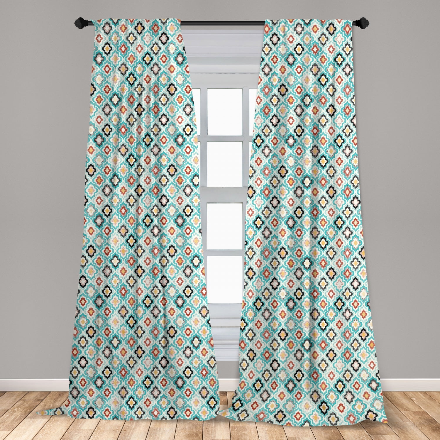 Geometric Curtains 2 Panels Set, Vintage Ottoman Style Floral Design ...