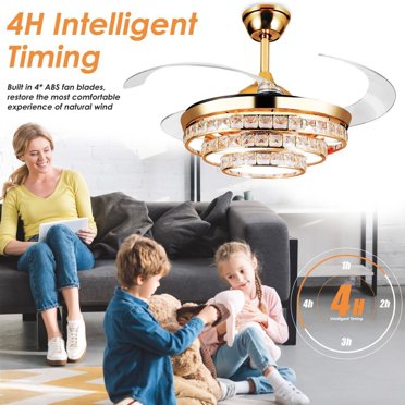 52" Modern Crystal Ceiling Fan with Lights Remote Control Reversible 5 ...
