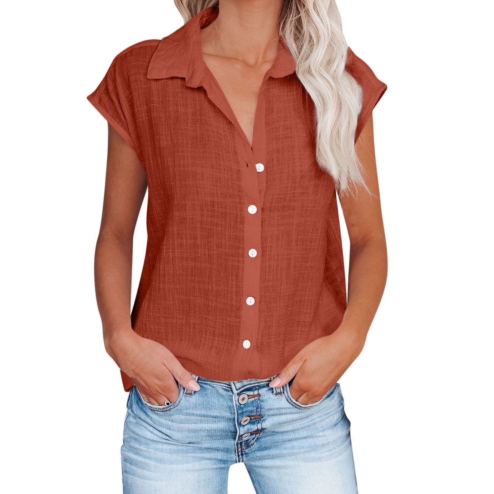 Click here for Yoeyez Cotton Linen Short Sleeve Tops For Women V... prices