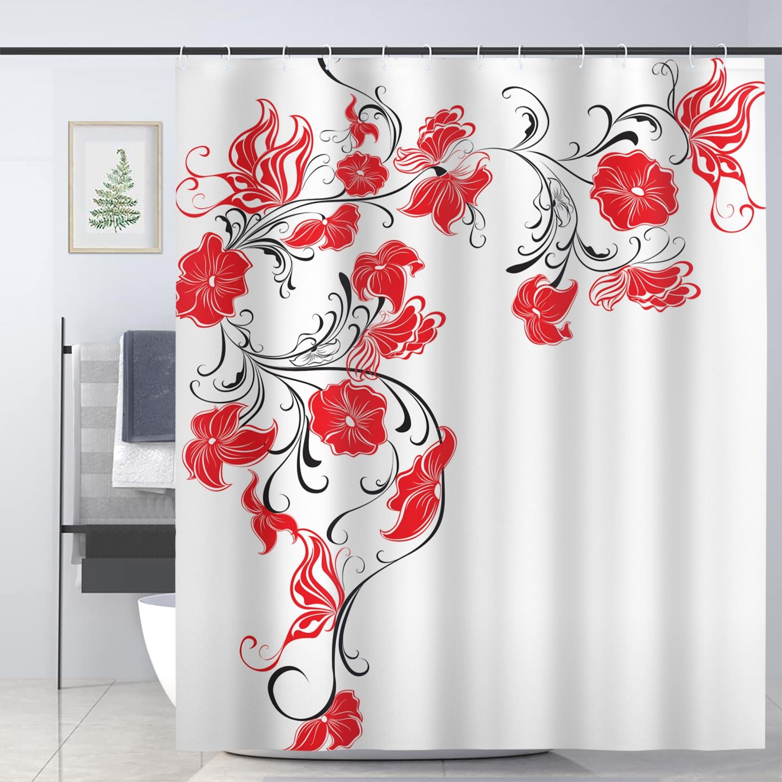 Sonernt Red and Black Shower Curtain for Bathroom Decoration Fabric ...