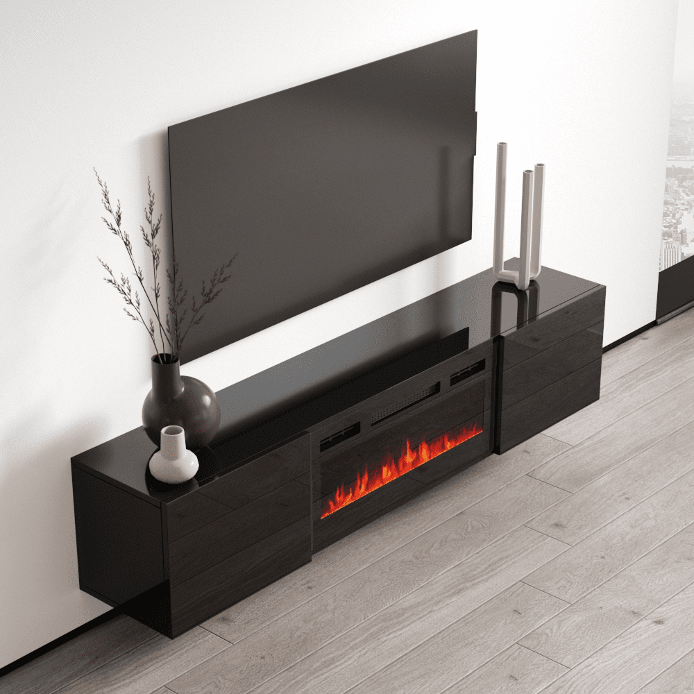 Cali BL EF 72 Wall Mounted Electric Fireplace TV Stand for 80 TVs High Gloss Entertainment Center with Cabinets Walmart