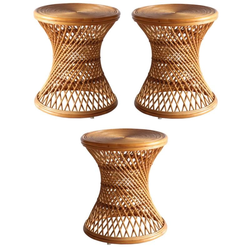 Home Square 20" Round Rattan Stool in Canary Brown - Set of 3 - Walmart.com