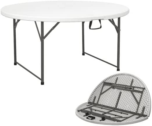Ontario Furniture 5 Foot Round Plastic Resin Folding Table Steel Frames ...