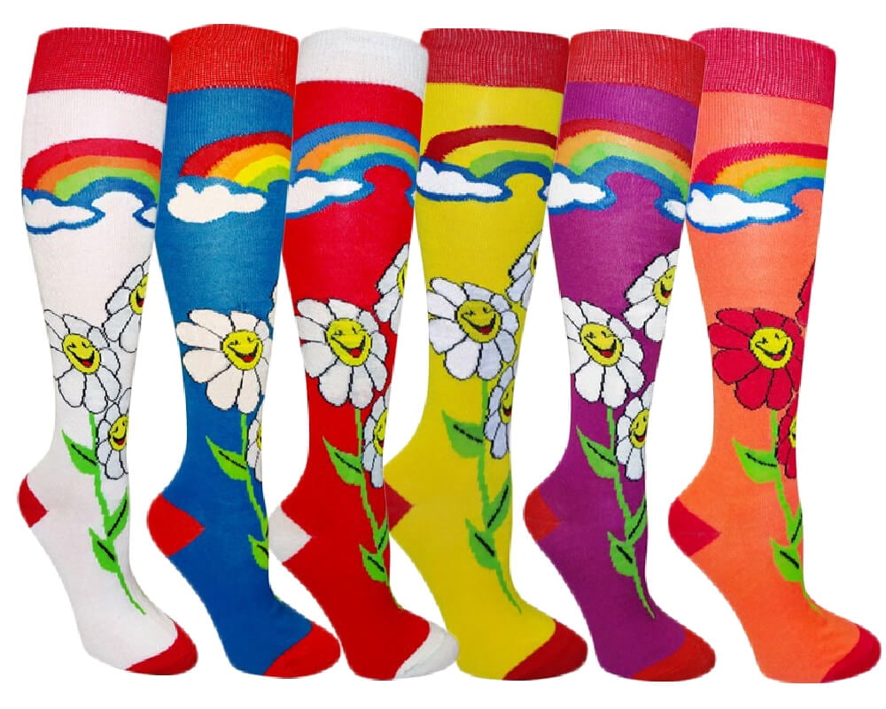 6 Pairs Women's Fancy Design Multi Colorful Patterned Knee High Socks ...