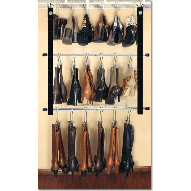 Double Decker Hanging Boot Storage with 12 Silver Boot Hangers ...